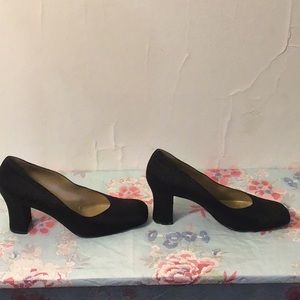 Versace | Shoes | Gianni Versace Black Satin Square Toe Heels Sz 85 ...